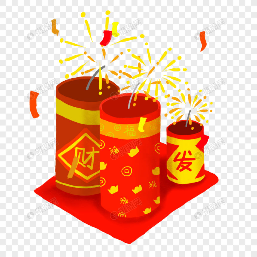 创意新年手绘发财鞭炮元素素材下载-正版素材400849848-摄图网