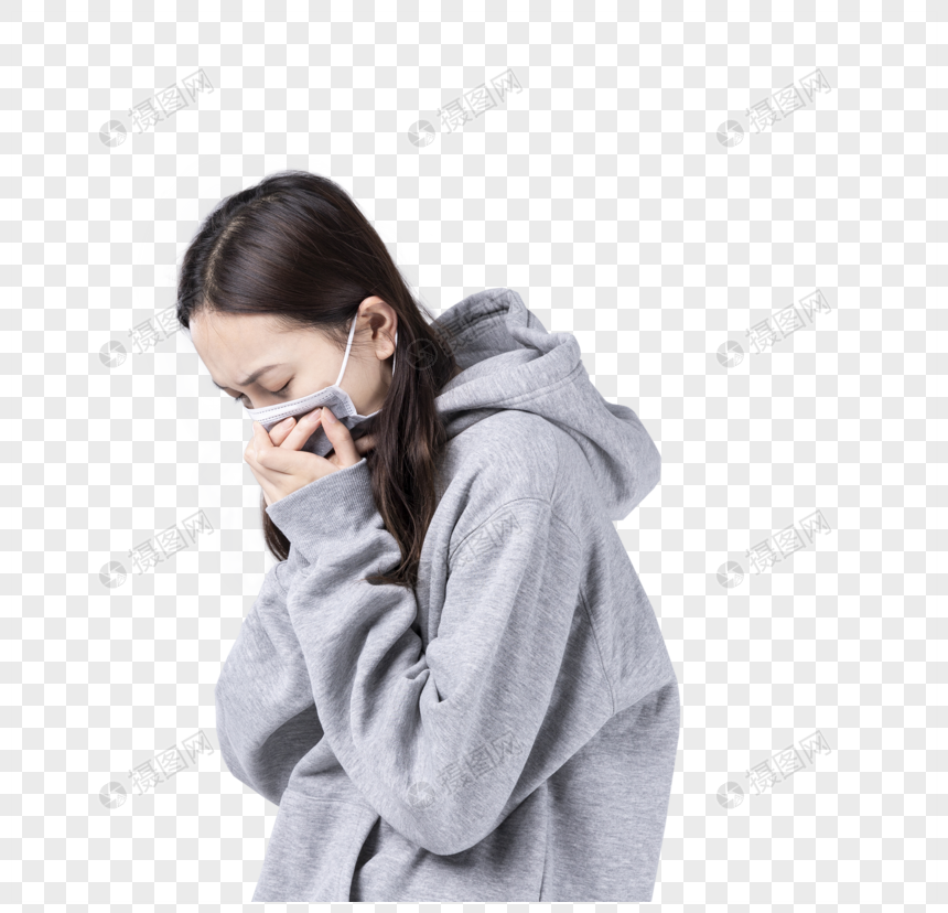 戴着口罩咳嗽的女孩元素素材下载-正版素材401001059-摄图网