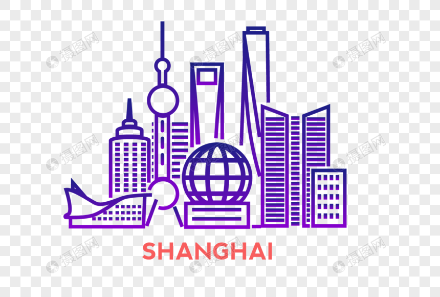 上海渐变线框外滩地标元素元素素材下载-正版素材401024266-摄图网