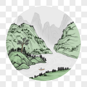 青绿山水元素_免抠素材_PNG图片下载-摄图网