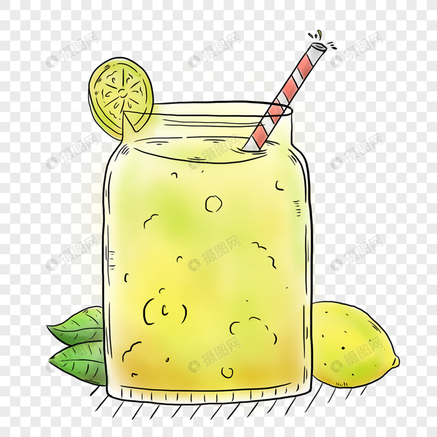 手绘卡通可爱夏日清凉水果柠檬汽水元素素材下载-正版素材401083974-摄图网