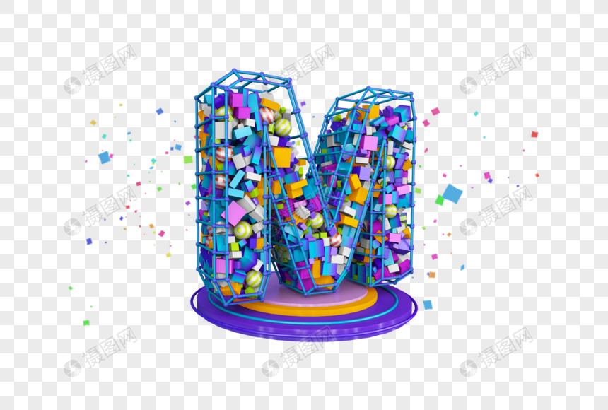 七彩立体几何字母M元素素材下载-正版素材401150862-摄图网