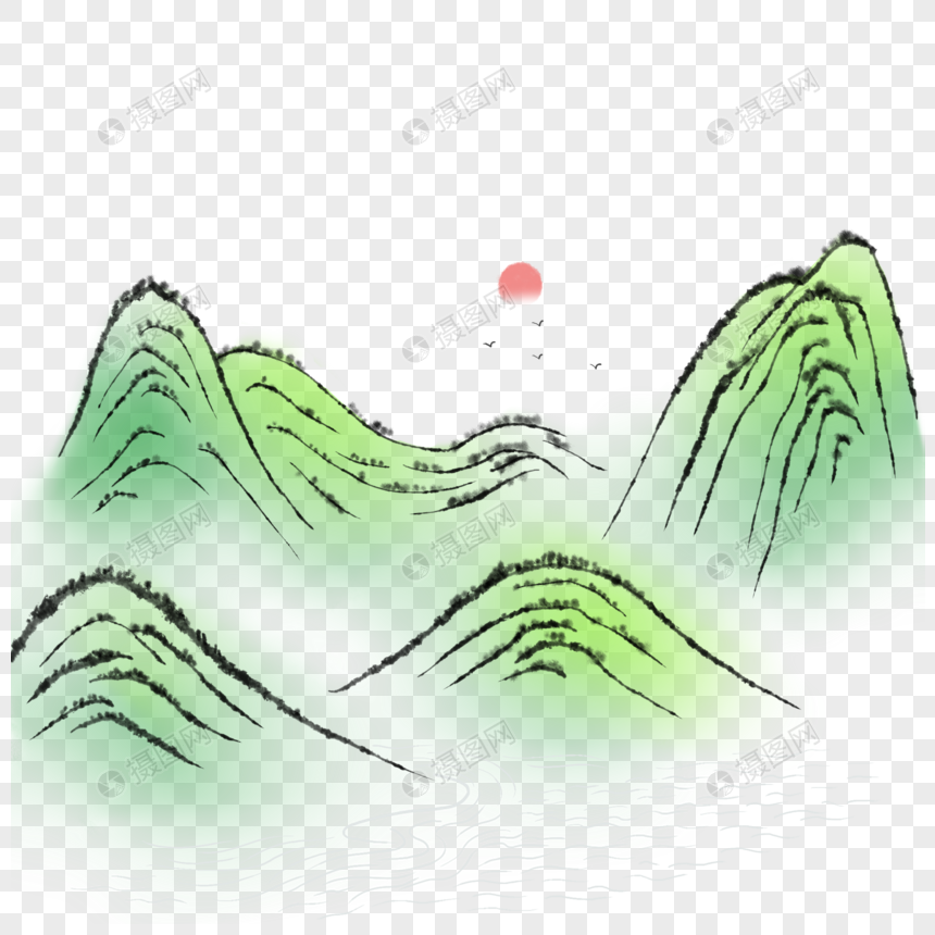 中国风青绿山水元素素材下载-正版素材401166223-摄图网
