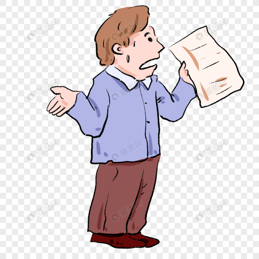 男生拿着文件难以置信表情漫画元素素材下载-正版素材401266731-摄图网
