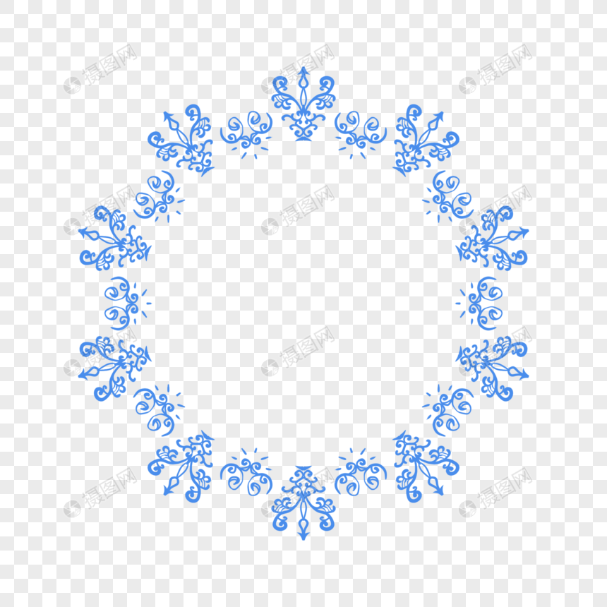 手绘蓝色花纹边框元素素材下载-正版素材401271188-摄图网