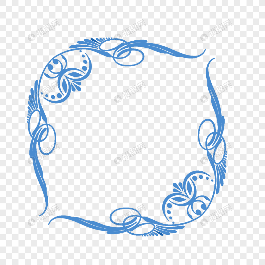 蓝色花纹边框元素素材下载-正版素材401338130-摄图网