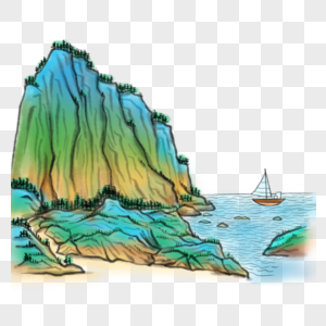 青绿山水画元素_免抠素材_PNG图片下载-摄图网