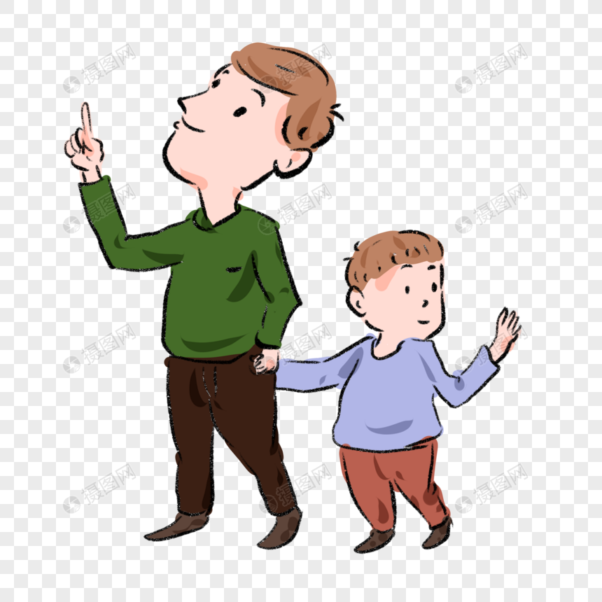 手绘爸爸拉着孩子卡通漫画人物元素元素素材下载-正版素材401383515-摄图网
