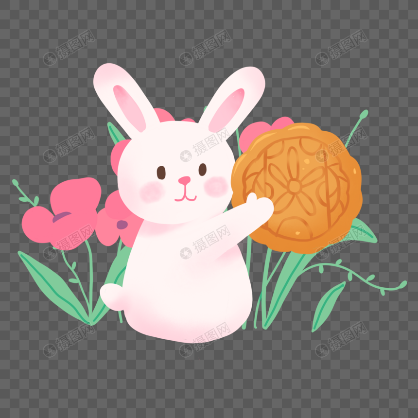 拿着月饼的兔子元素素材下载-正版素材401430517-摄图网