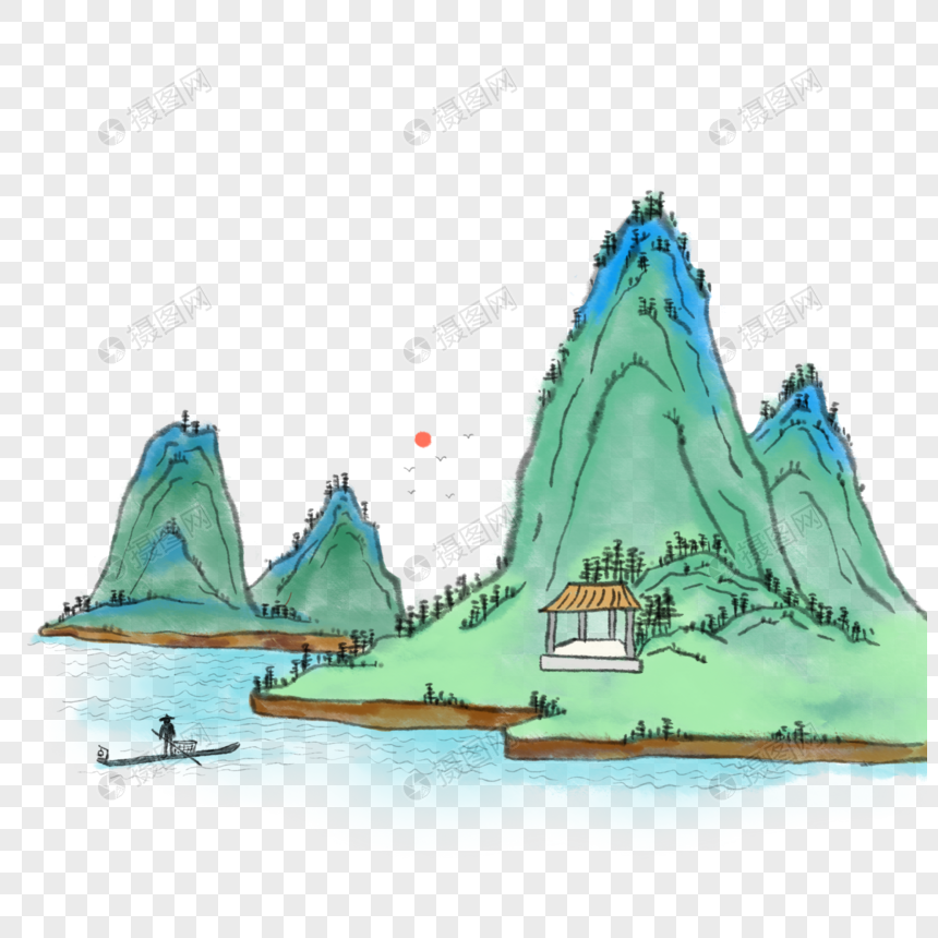 中国风青绿山水元素素材下载-正版素材401433562-摄图网