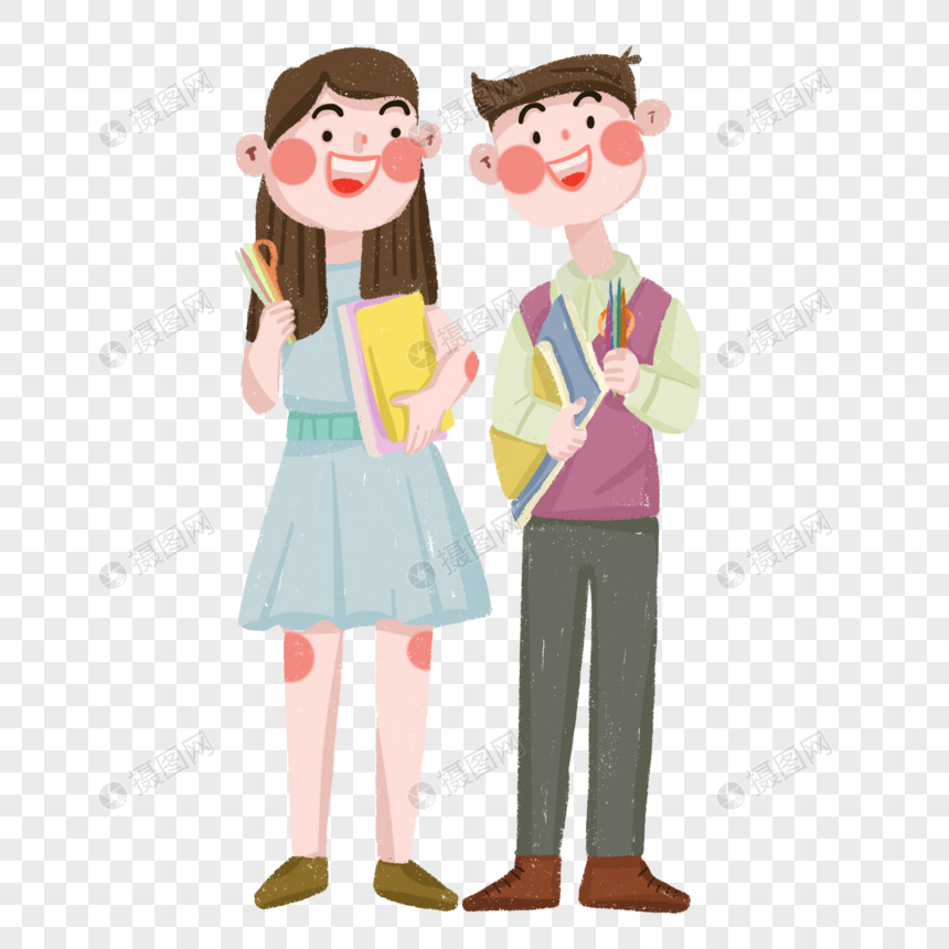 手绘男同学和女同学元素素材下载-正版素材401516216-摄图网