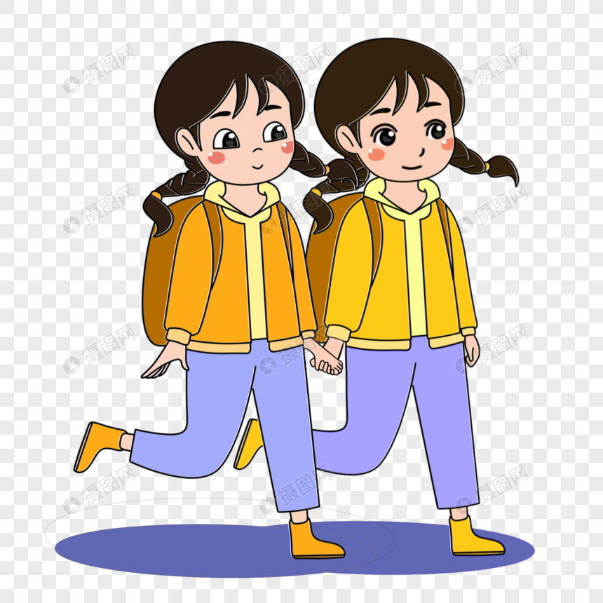 手牵手一起上学的姐妹俩元素素材下载 正版素材401550053 摄图网