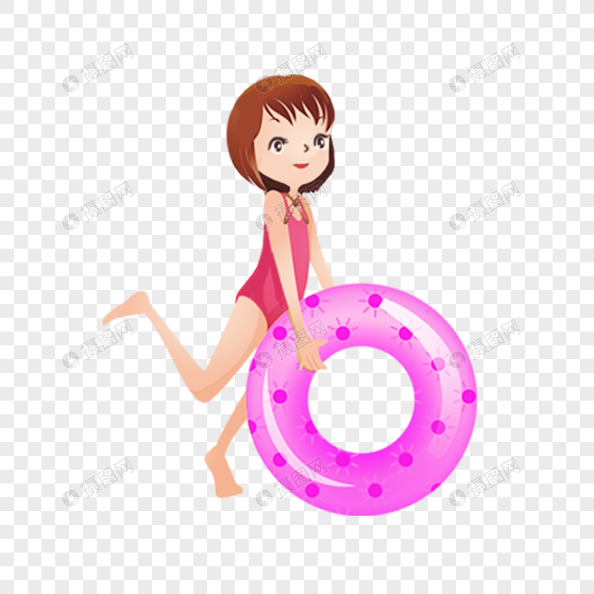 拿着游泳圈的女孩元素素材下载-正版素材401575055-摄图网