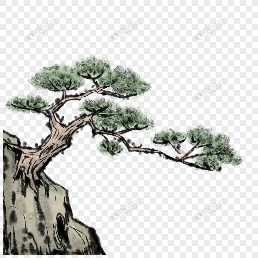 水墨松树元素素材下载-正版素材401631924-摄图网