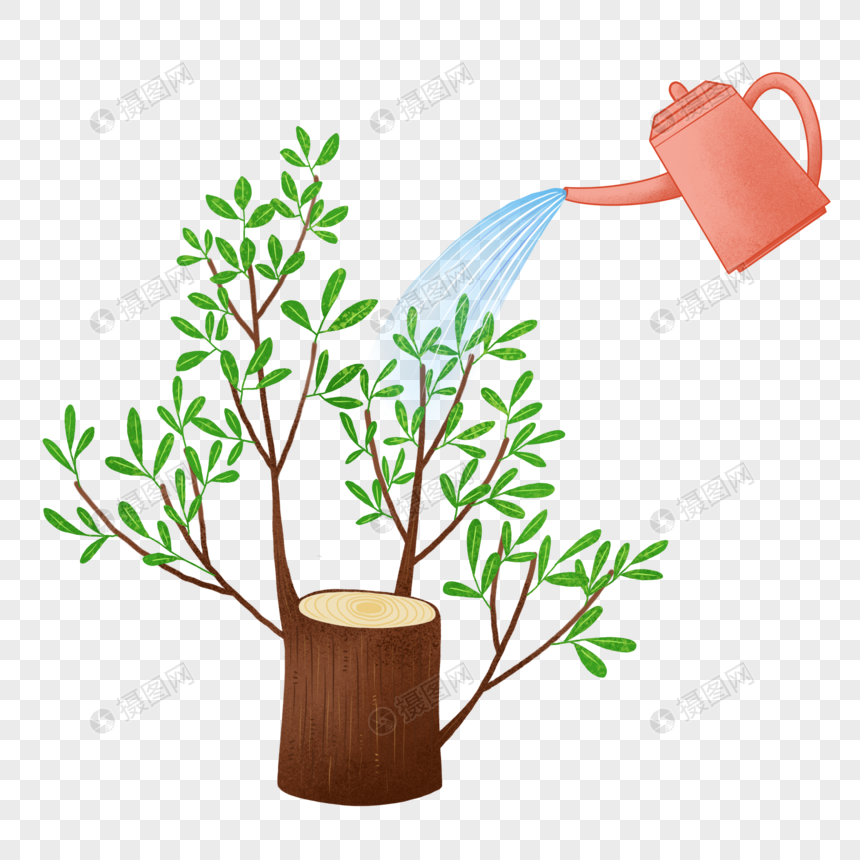 水壶给发芽的树桩浇水元素素材下载-正版素材401683696-摄图网