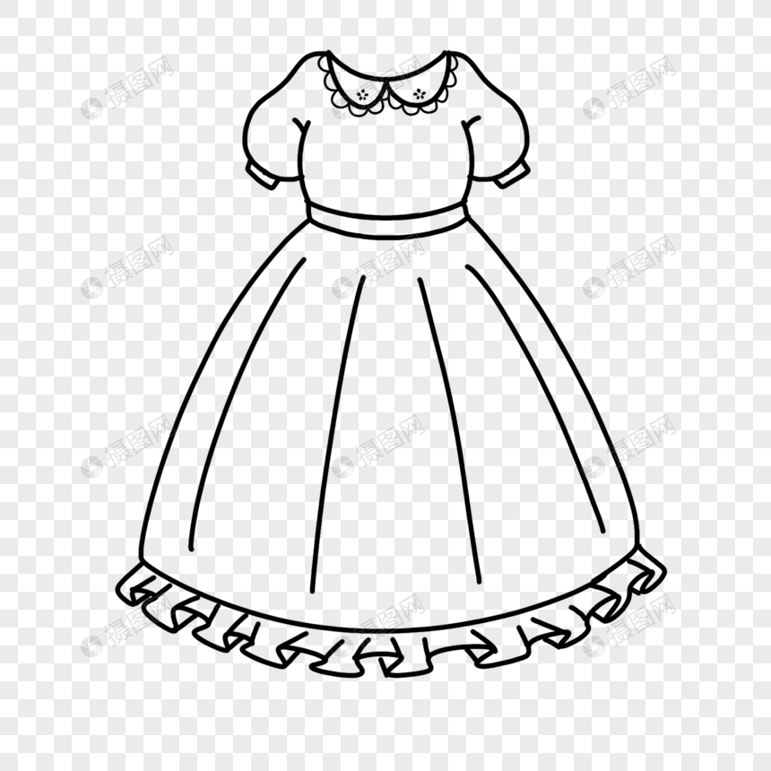 蓬蓬裙简笔画线稿元素素材下载-正版素材401690609-摄图网
