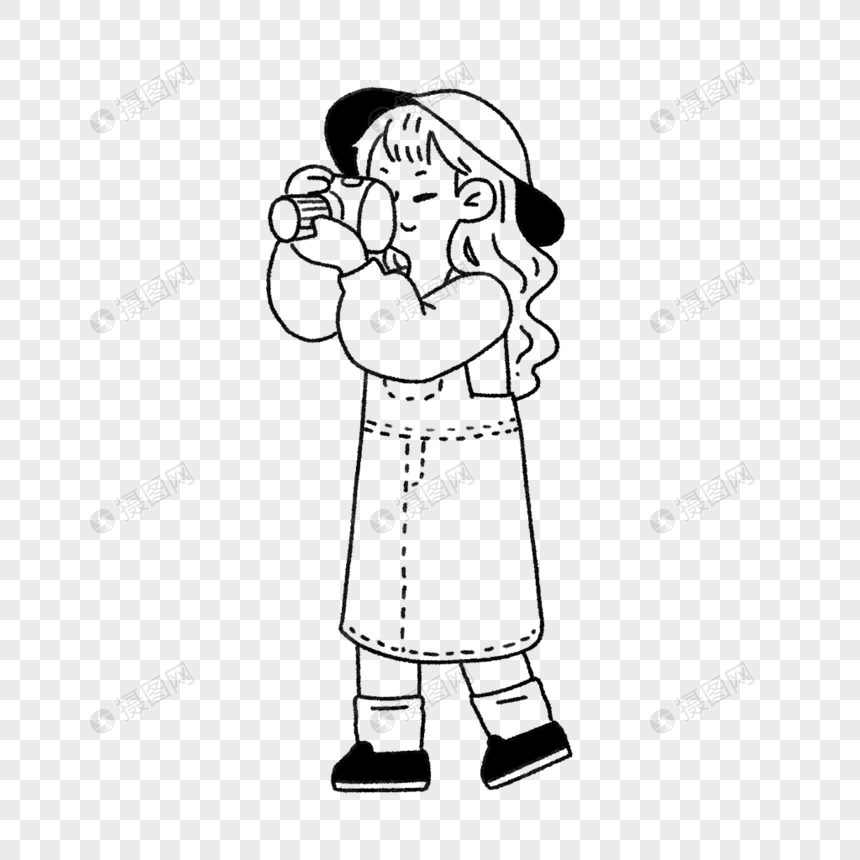拍照的女孩简笔画元素素材下载-正版素材401724306-摄图网
