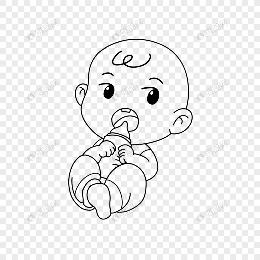 坐着喝奶的婴儿简笔画元素素材下载-正版素材401727739-摄图网
