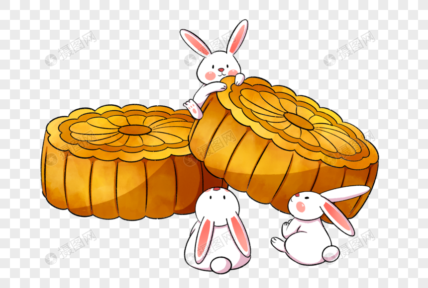 玉兔与月饼元素素材下载-正版素材401797200-摄图网
