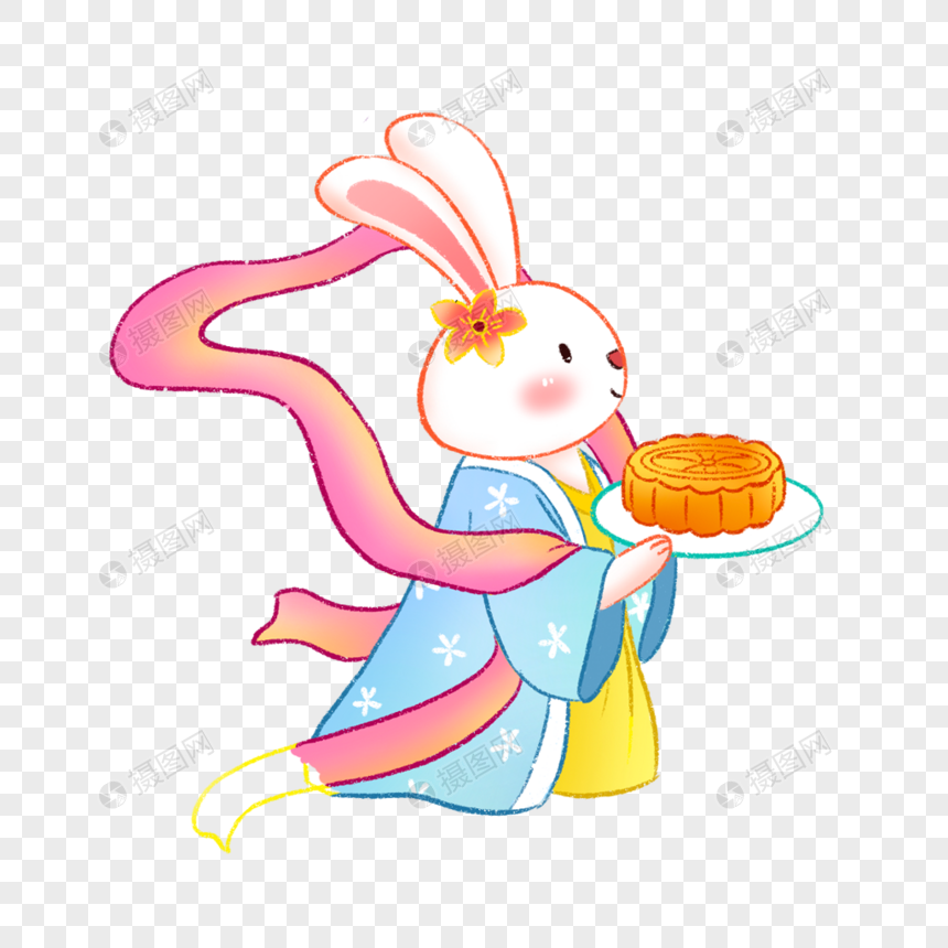 端着月饼的玉兔元素素材下载-正版素材401797203-摄图网