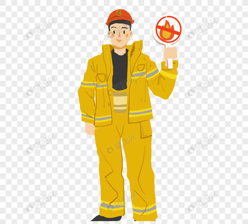 手绘简笔画风格消防员人物形象元素素材下载-正版素材401828083-摄图网