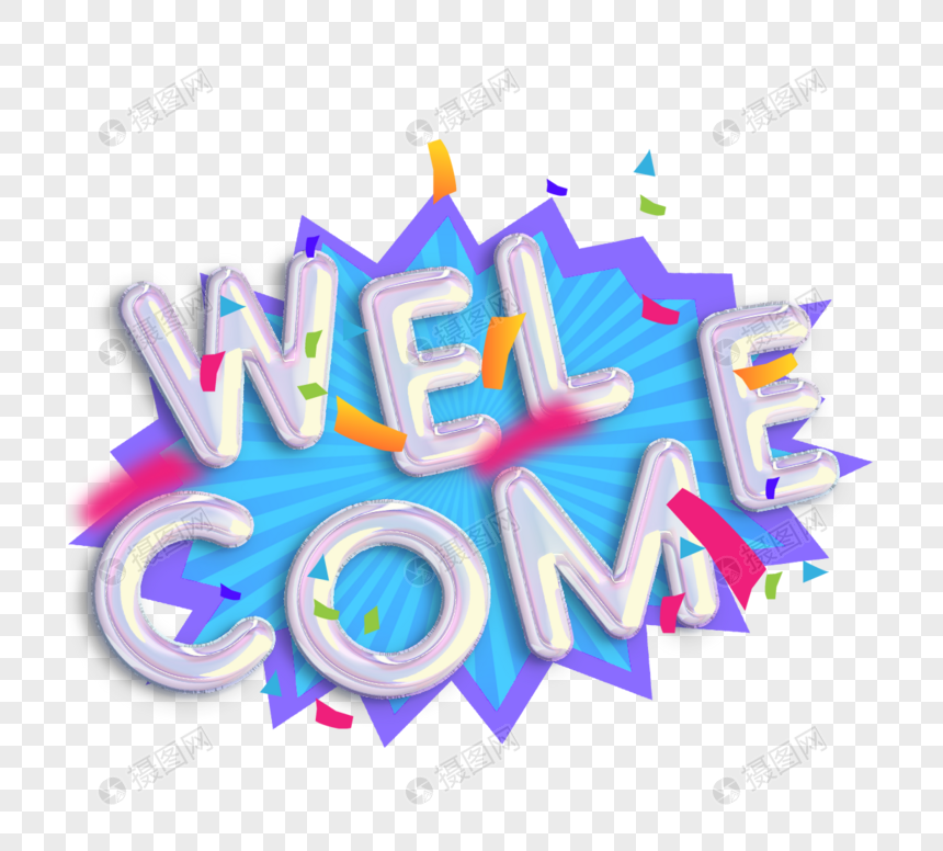 蓝色色彩立体风格欢迎元素元素素材下载-正版素材401828498-摄图网