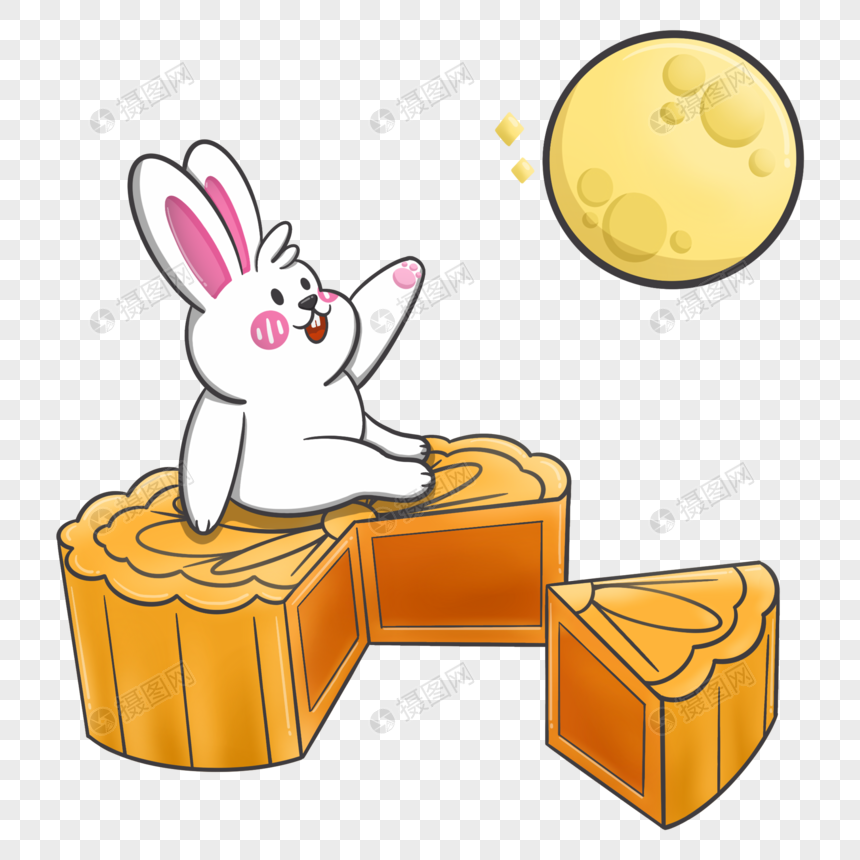 可爱兔子吃月饼赏中秋月圆元素素材下载-正版素材401959750-摄图网