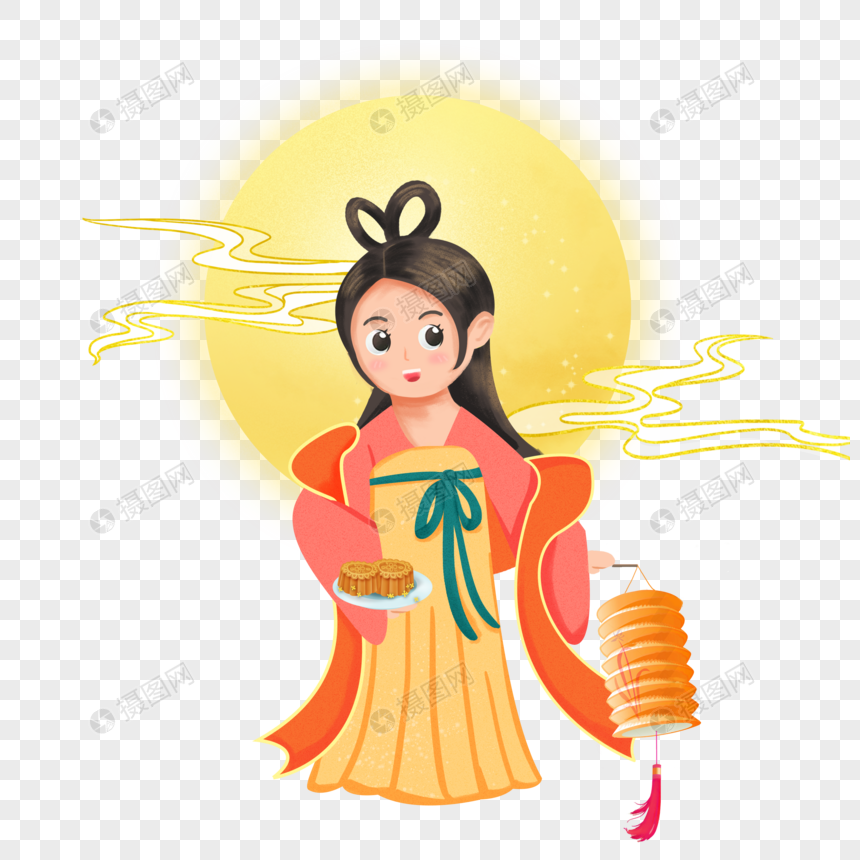 中秋古风女孩提灯笼元素素材下载-正版素材402009678-摄图网