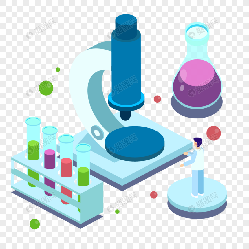卡通显微镜烧杯生物学dna研究元素素材下载-正版素材402044468-摄图网
