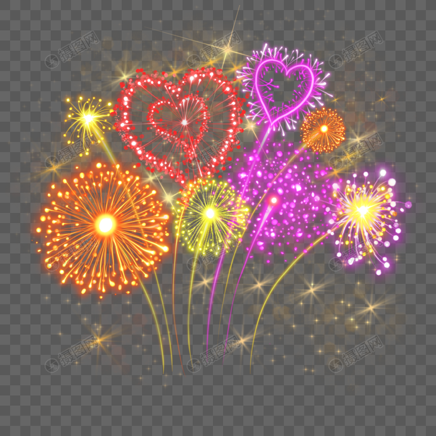 光效爱心烟花组合元素素材下载-正版素材402051096-摄图网