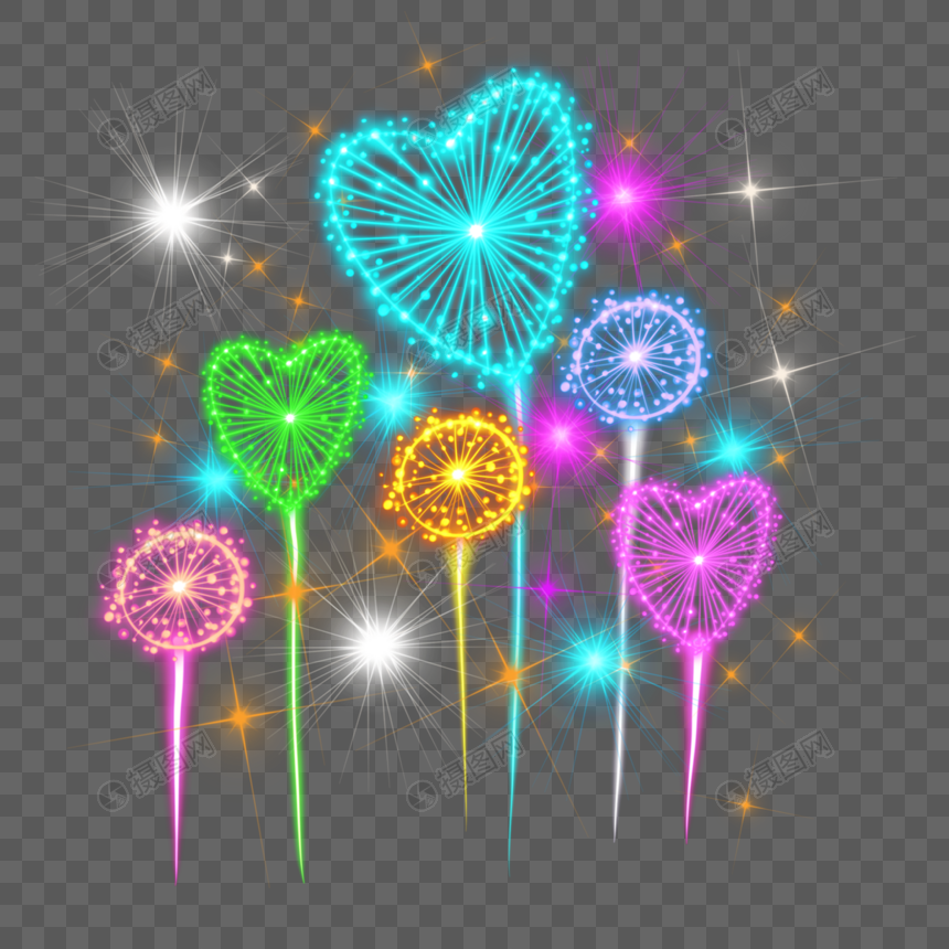 爱心组合多彩发光效果的烟花元素素材下载-正版素材402062895-摄图网