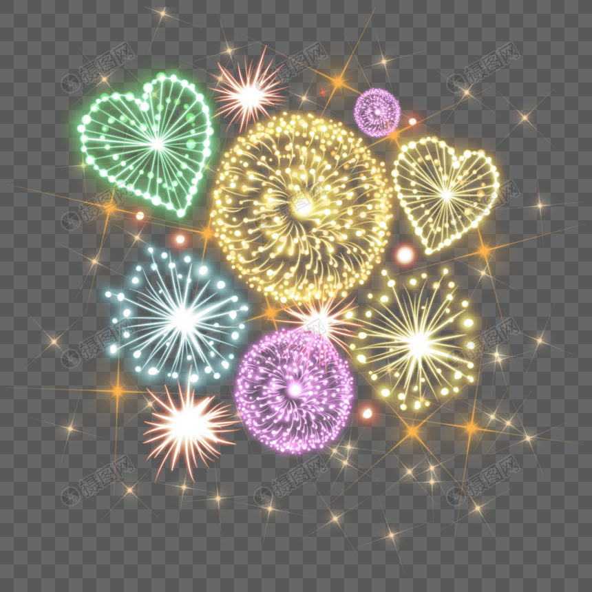 爱心发光效果的烟花组合元素素材下载-正版素材402071648-摄图网