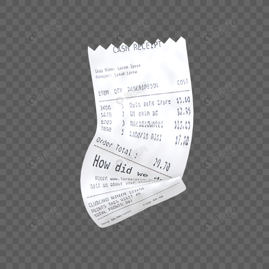 3d有褶皱的纸质商店账单元素素材下载-正版素材402089585-摄图网