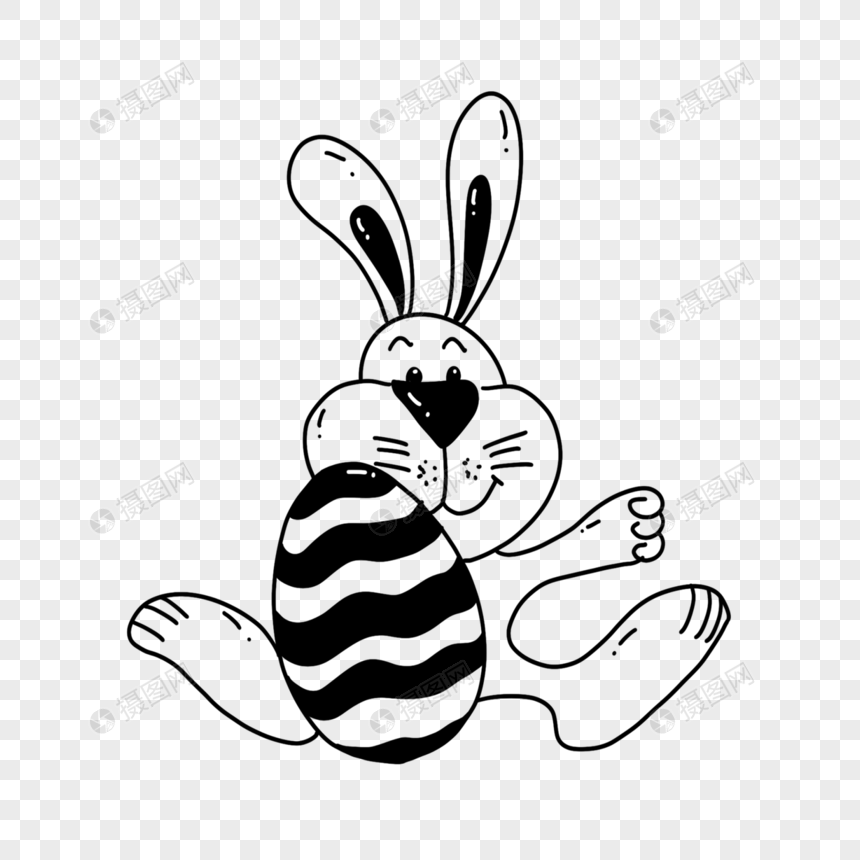 涂鸦线条画黑白兔子元素素材下载-正版素材402128639-摄图网