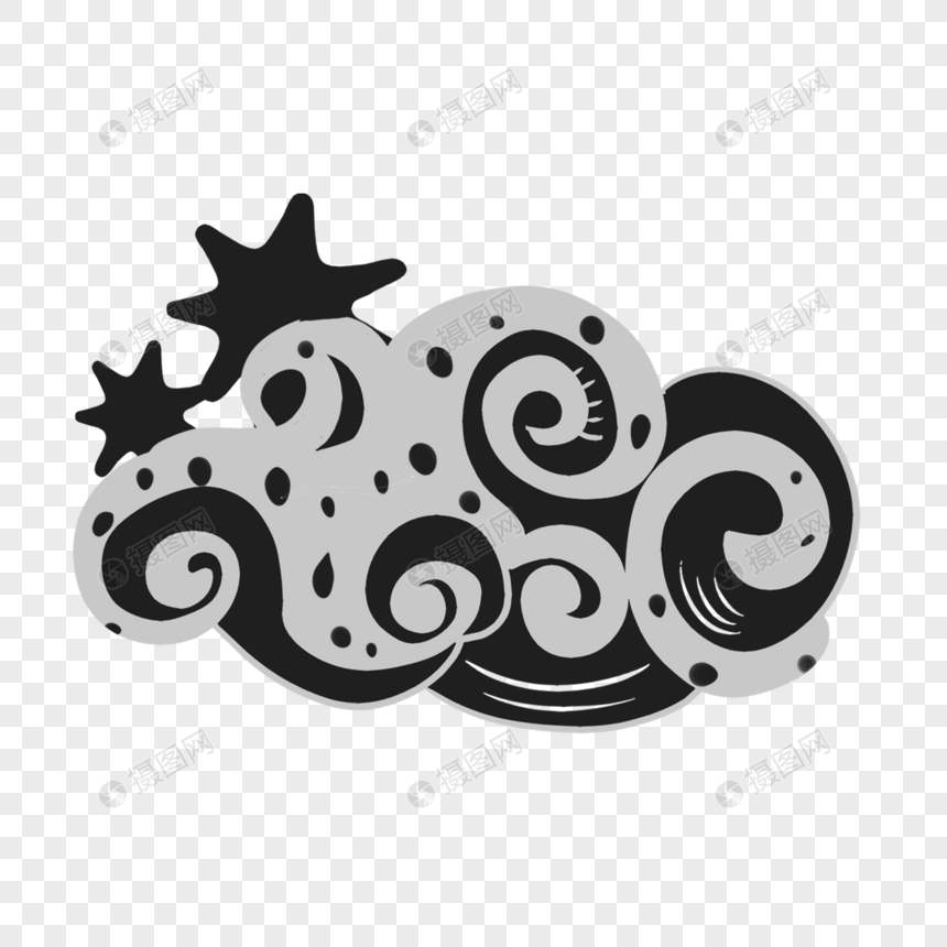 卡通黑白云朵剪影插画元素素材下载-正版素材402130907-摄图网