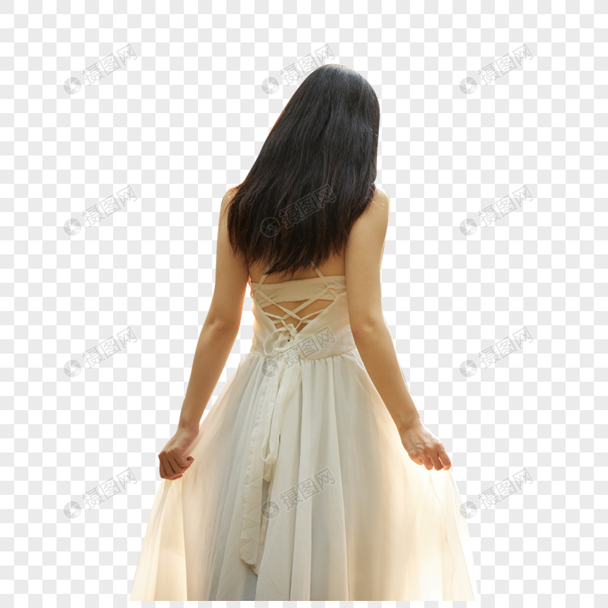 穿白色长裙的女性背影元素素材下载-正版素材402402460-摄图网