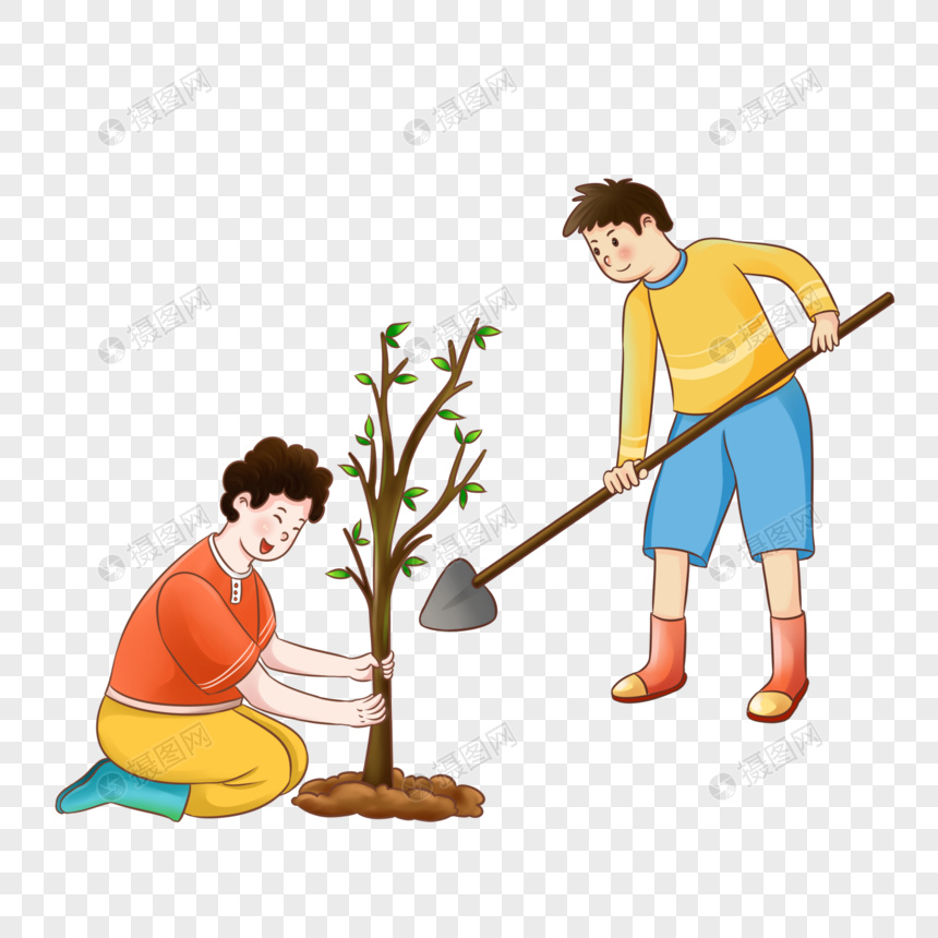 种树的男孩元素素材下载-正版素材402432892-摄图网
