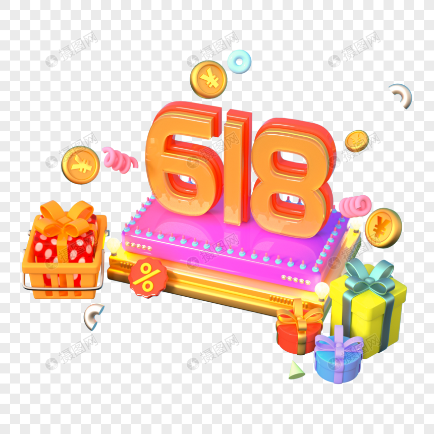3D立体618购物图标C4D模型元素素材下载-正版素材402469865-摄图网