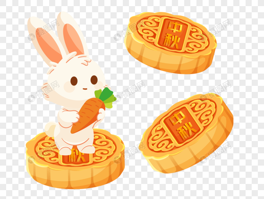中秋节玉兔吃月饼手绘元素元素素材下载-正版素材402518998-摄图网