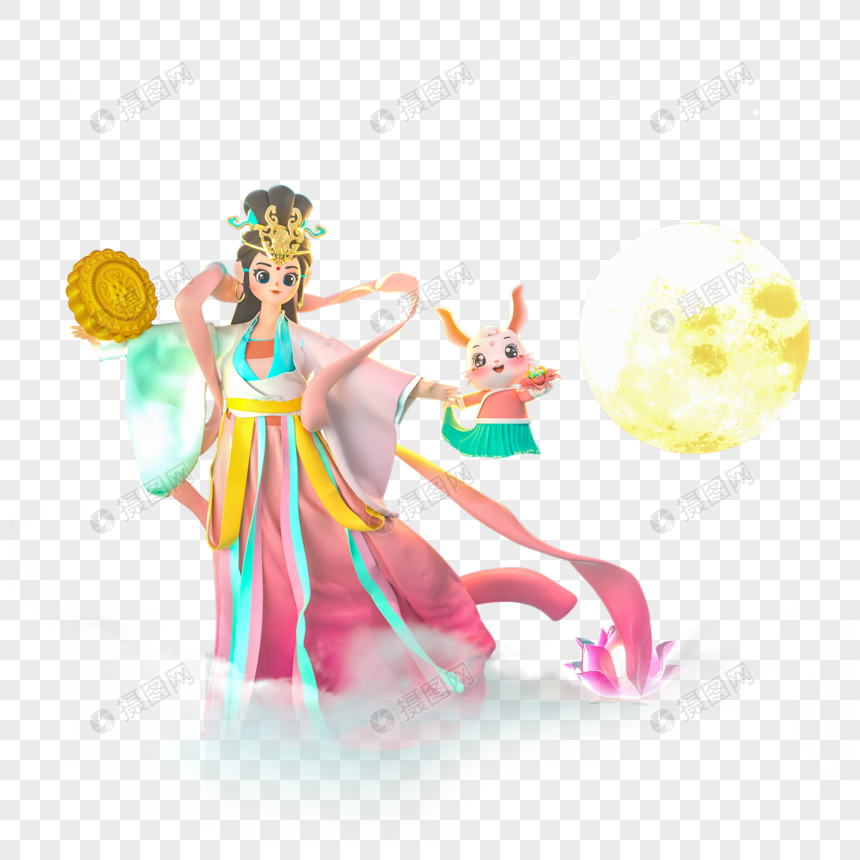 中秋节卡通嫦娥月兔元素素材下载-正版素材402520291-摄图网