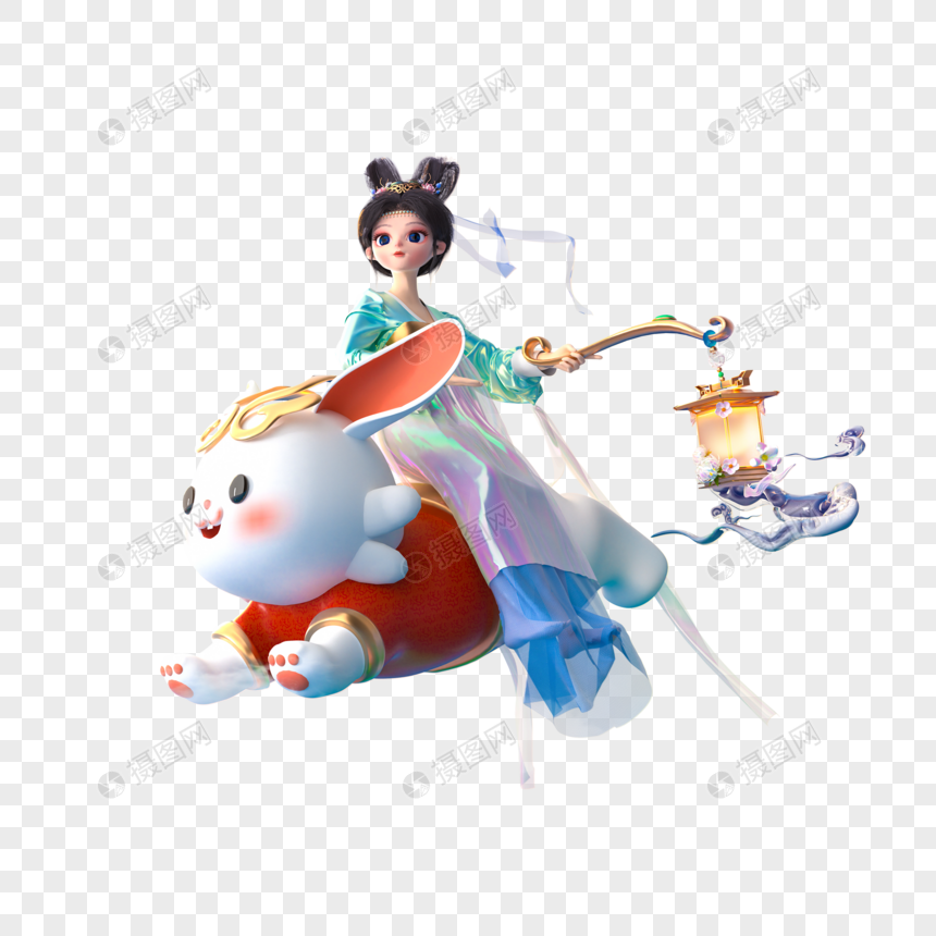 c4d立体中秋节卡通嫦娥月兔互动免抠元素元素素材下载-正版素材402520782-摄图网
