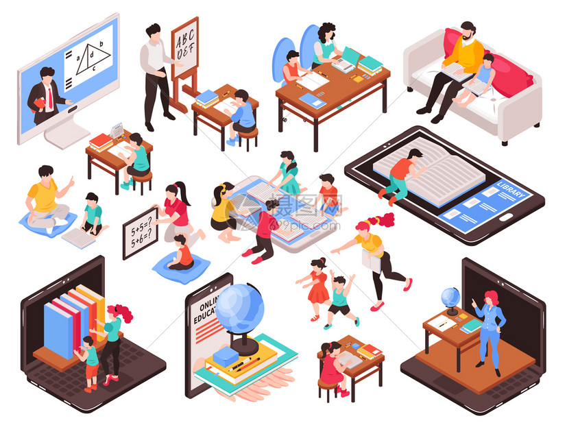 家庭教育等距与家庭教育符号矢量插图插画图片下载-正版图片300891521-摄图网