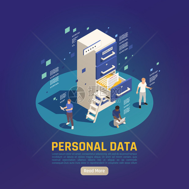 隐私数据保护GDPR等距背景与阅读人物货架阅读更多按钮矢量插图插画图片下载-正版图片300893469-摄图网