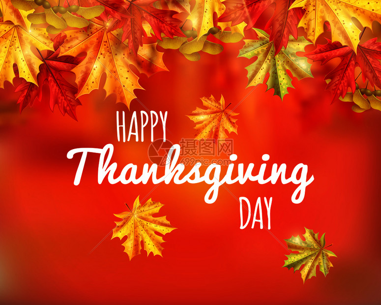 感恩节海报卡片与感恩节标题橙色秋季背景矢量插图感恩节海报插画图片下载-正版图片300895199-摄图网