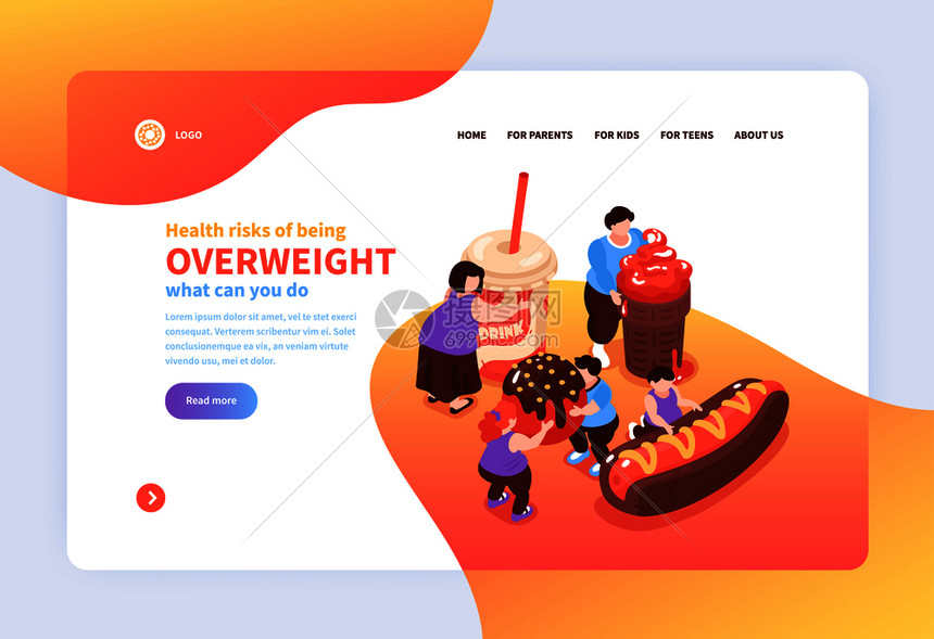 等距暴饮暴食网站页背景与图片的害食品人们链接文本矢量插图插画图片下载-正版图片300898525-摄图网