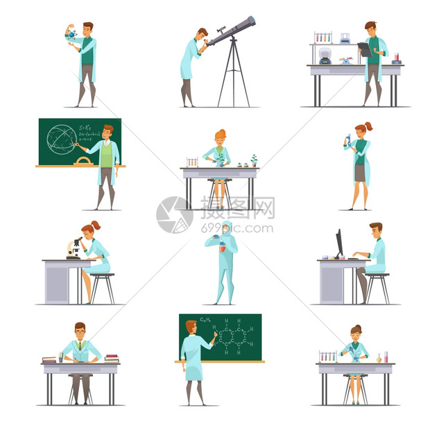 科研复古卡通图标收藏科学实验室研究人员与天文学家生物学家核物理学家分离矢量插图复古卡通图标收集插画图片下载-正版图片300916672-摄图网