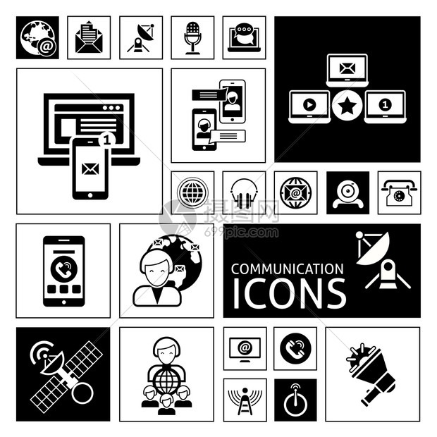 全球社交媒体传播装饰图标黑色集孤立矢量插图插画图片下载-正版图片300936667-摄图网