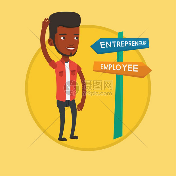 非洲男子站在路牌前进行选择卡通矢量插画插画图片下载-正版图片302174023-摄图网