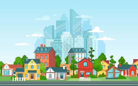 商业中心的城市和农村郊区卡通图插画图片下载-正版图片302499614-摄图网