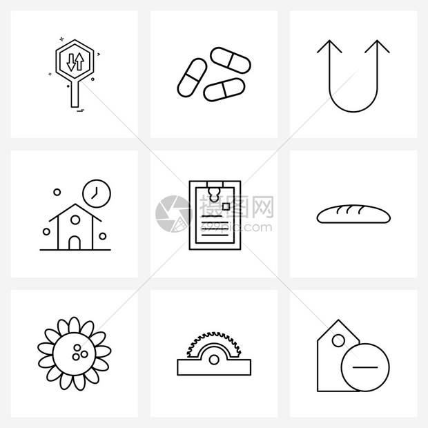 由文件时间箭头真时钟矢量说明的9个现代符号组成插画图片下载-正版图片303123452-摄图网